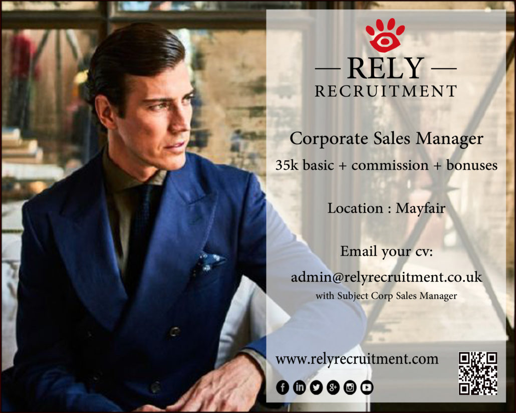 Corporate Sales Manager : Based in London : Basic 35k plus commission ...